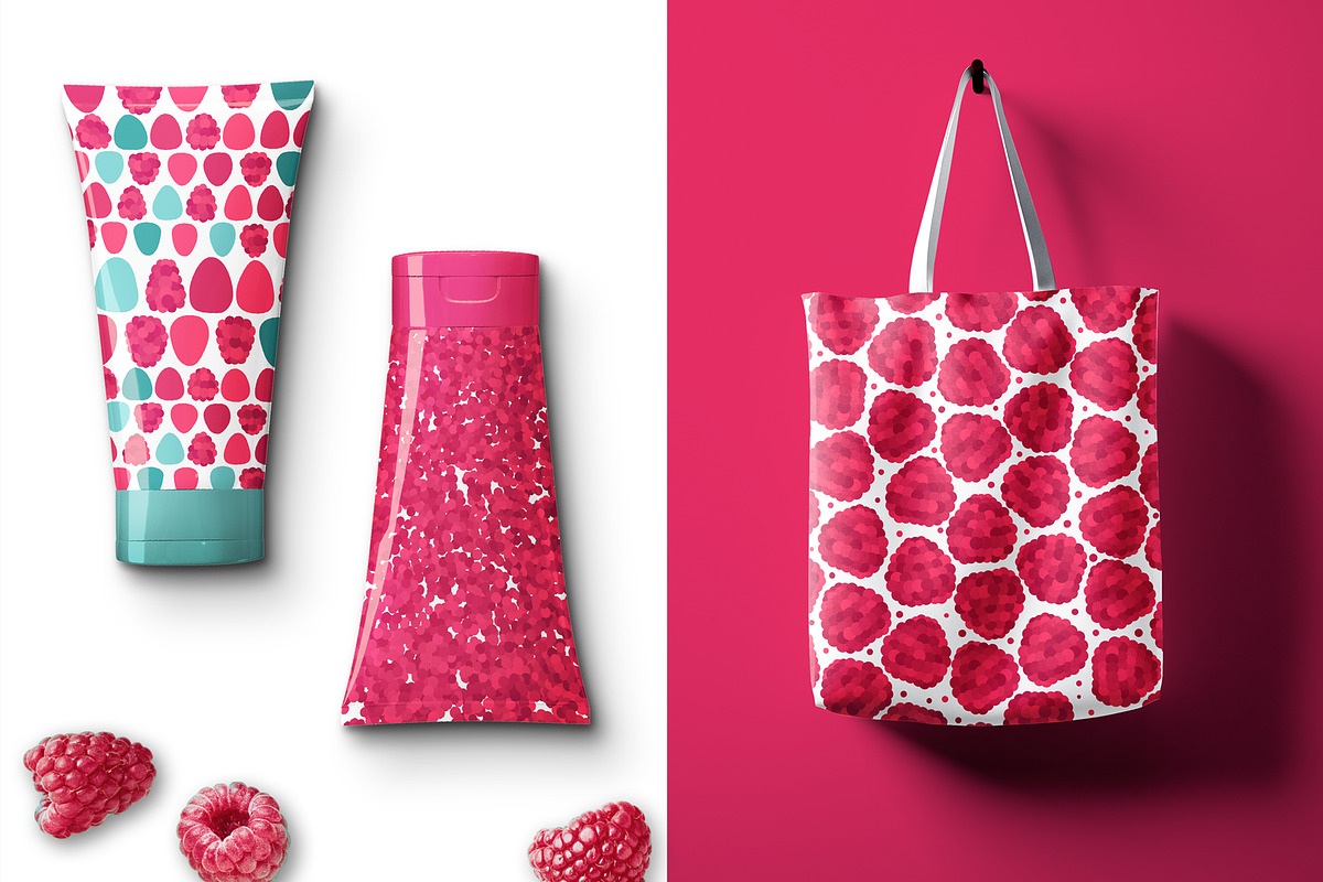 RASPBERRY, 6 seamless patterns, a Pattern Graphic by pineart