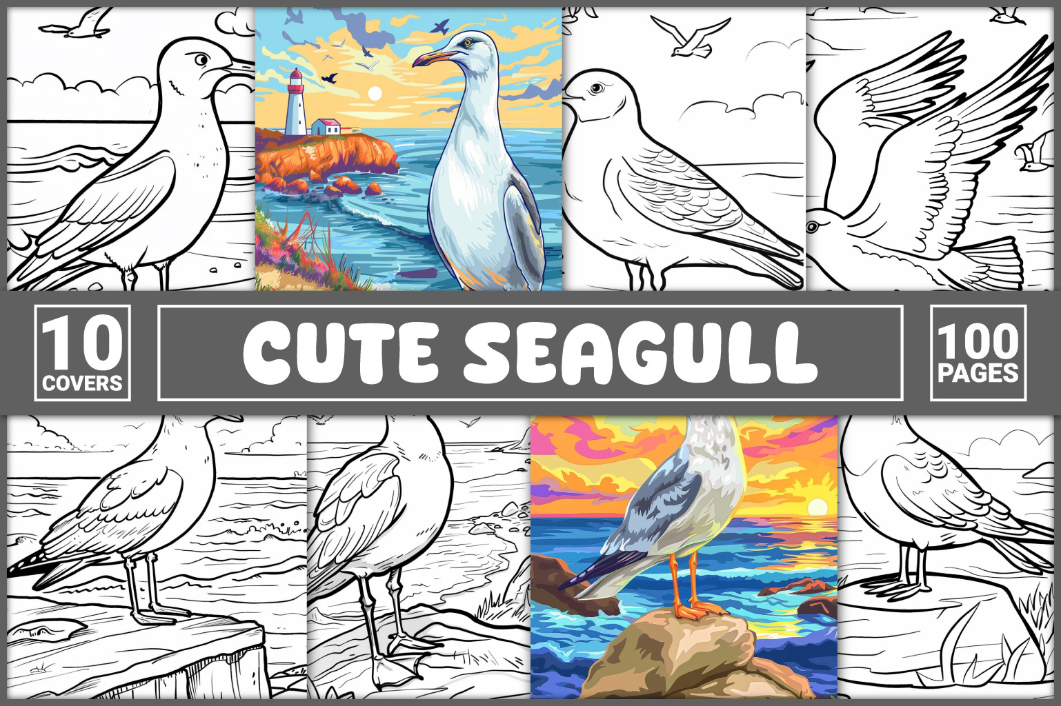 100 Seagull Coloring Pages, an Animal Illustration by BrightMart