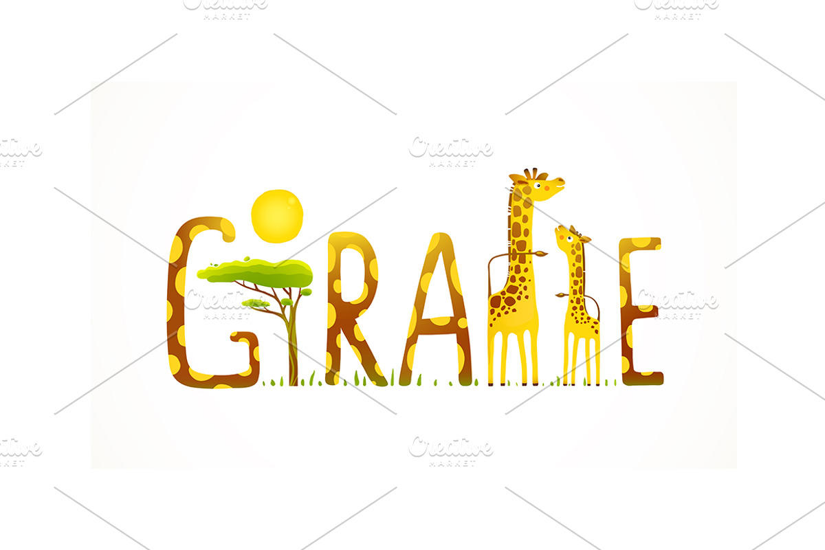 Giraffe Animals Fun Lettering, an Animal Illustration by Popmarleo Shop