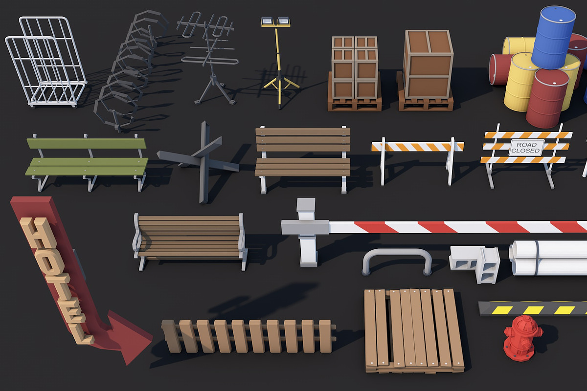 Low Poly Exterior City Street Props, an Architecture 3D Model by ...