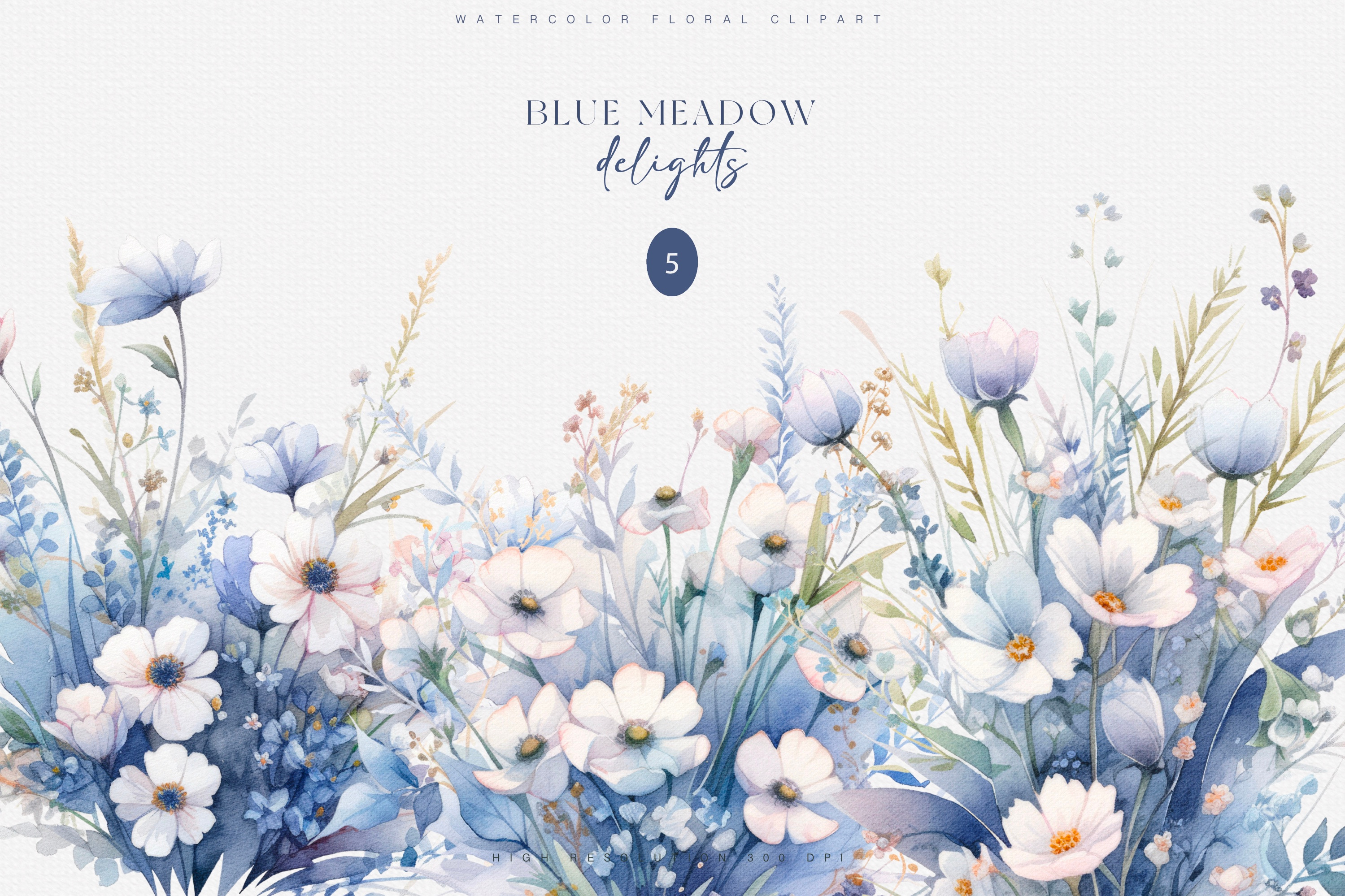 Watercolor Blue Meadow Flowers Set, a Decorative Illustration by ...