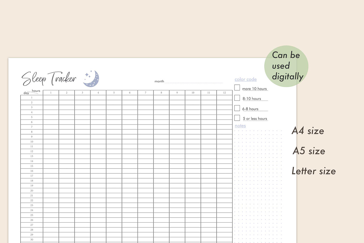 Sleep Tracker Printable, a Stationery Template by HelArtShop