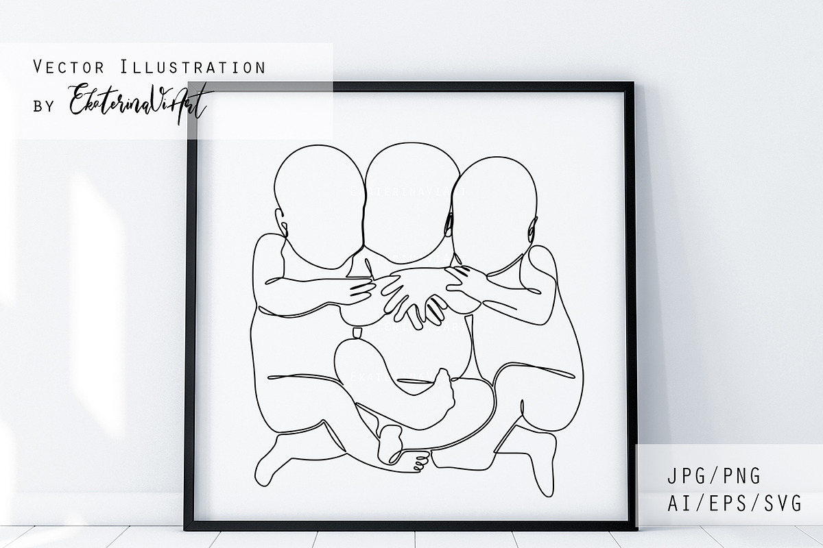 Newborn Twins Triplets Line Art, an Illustration by EkaterinaViArt ...