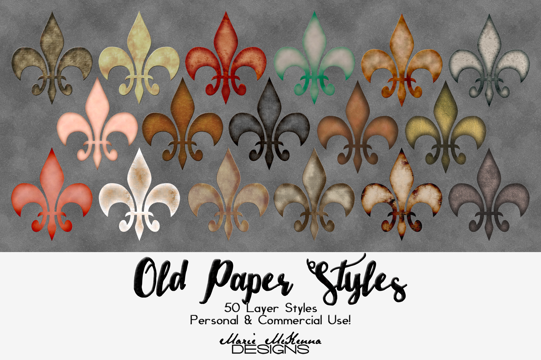 Old Paper Styles, a Layer Style Add-On by MarieMcKennaDesigns