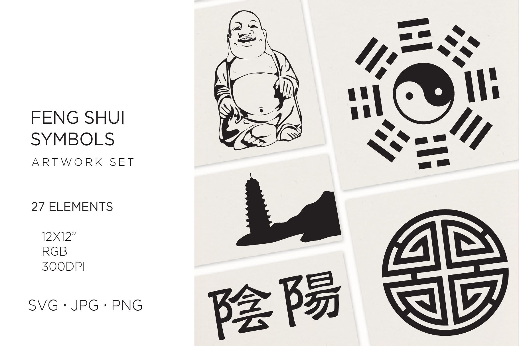 27 Chinese Feng Shui symbols, Zen, an Icon by Bloom21Art