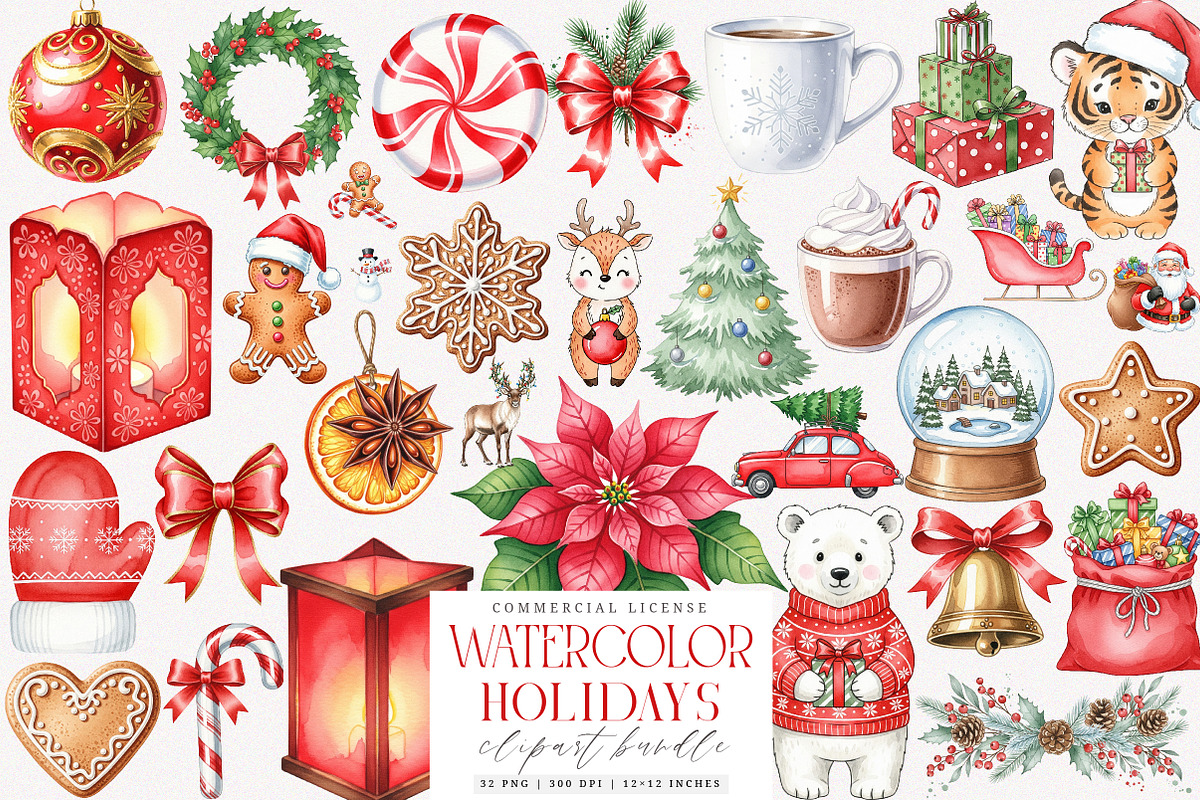 Happy Holidays Christmas Clipart PNG, an Illustration by SinaCreation