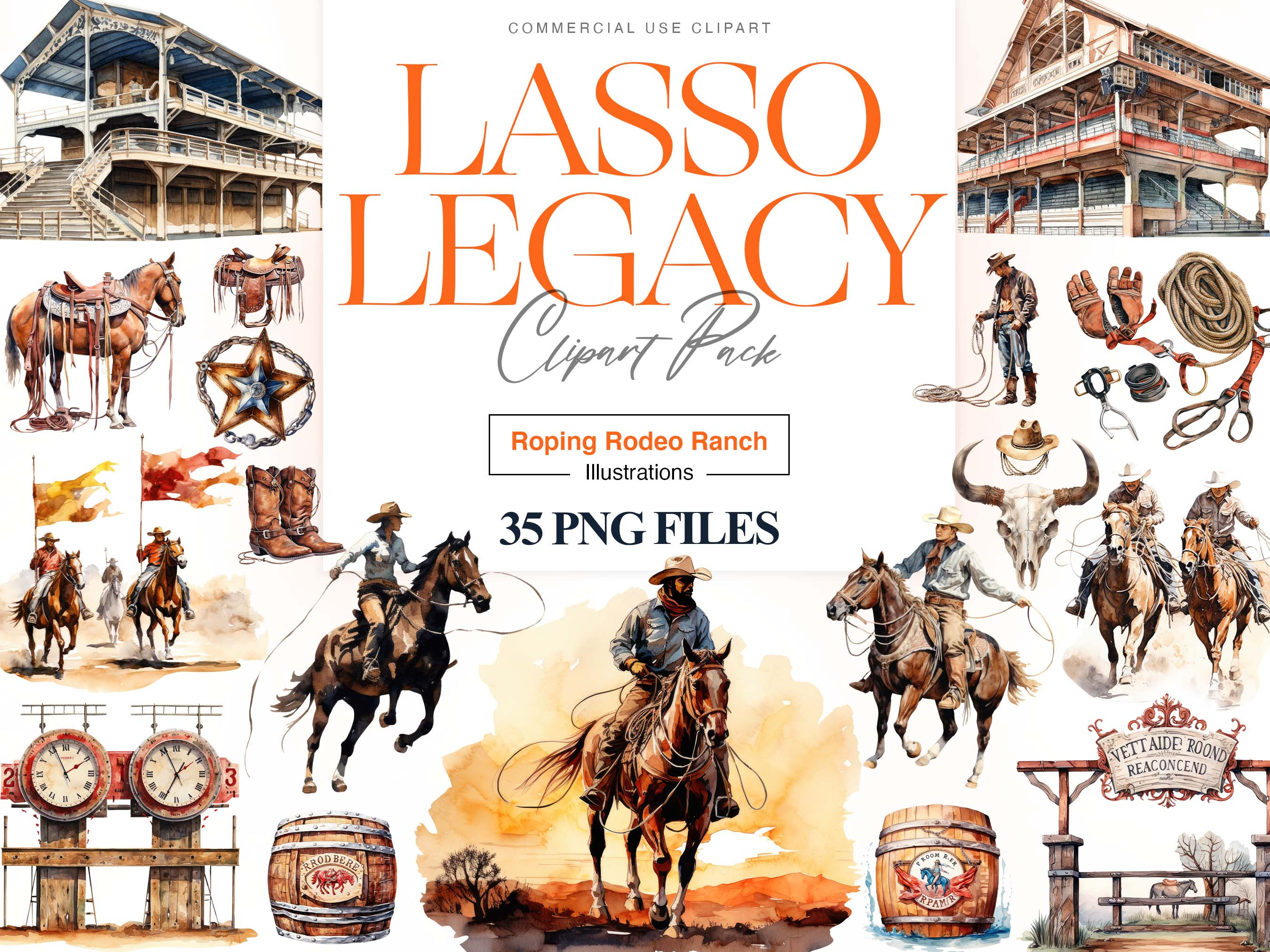 Watercolor Cowboy Clipart, Wild West