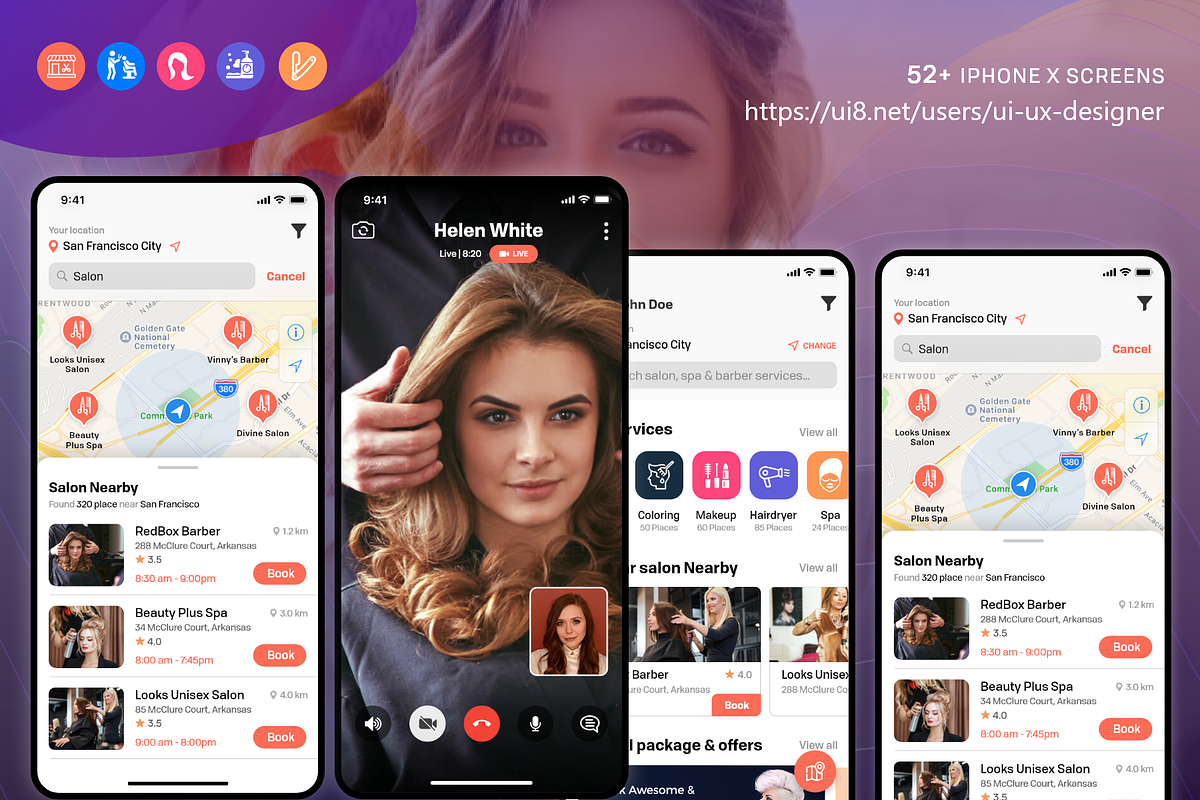 Barber Haircut, Salon & Beauty UI KI, an App Template by UX Design Master