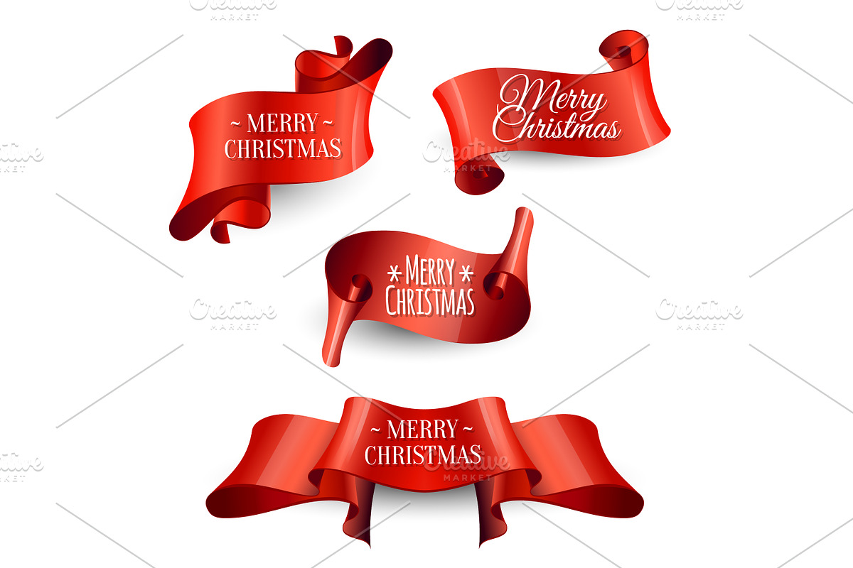 Realistic Red paper banners set, a Decorative Illustration by Sunny