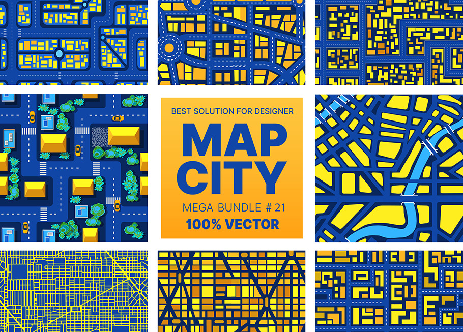 City map set seamless pattern, a Pattern Graphic by AlexZeL