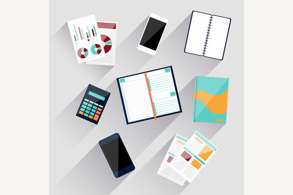 Office Work Objects Top View, a Technology Illustration by robuart