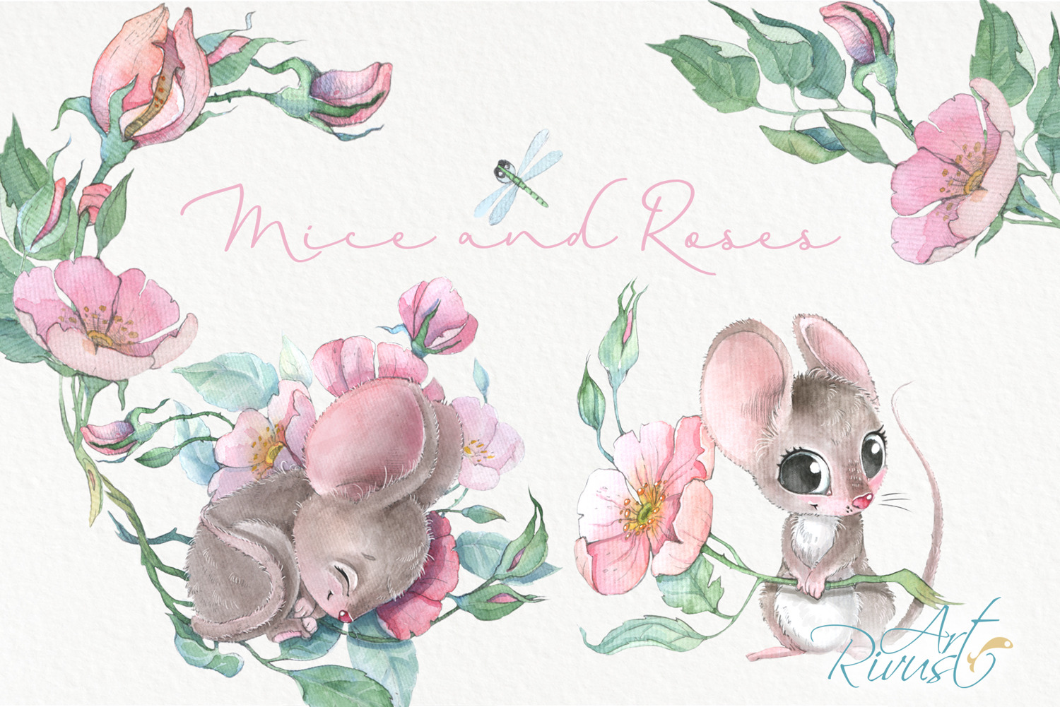 Cute watercolor Mouse clipart set, an Animal Illustration by RivusArt