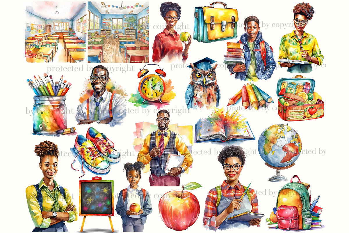 Watercolor School Clipart, an Education Illustration by GlamArtZhanna ...