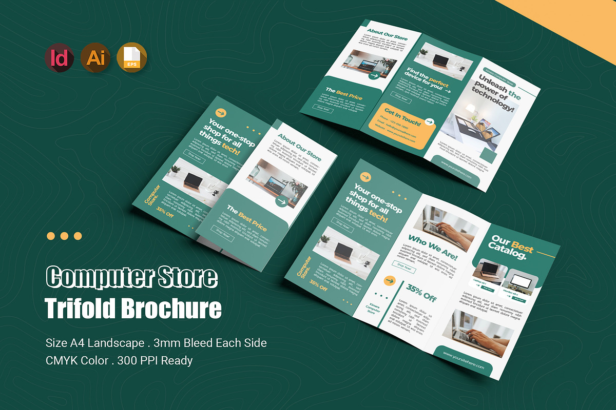Computer Store Trifold Brochure, a Brochure Template by Esensifiksi.studio