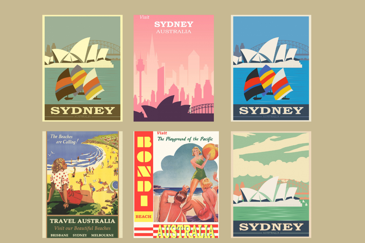 6 Sydney Vintage Posters Collection, a Texture Graphic by HaithamSimas
