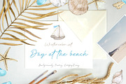 Day at the beach watercolor set