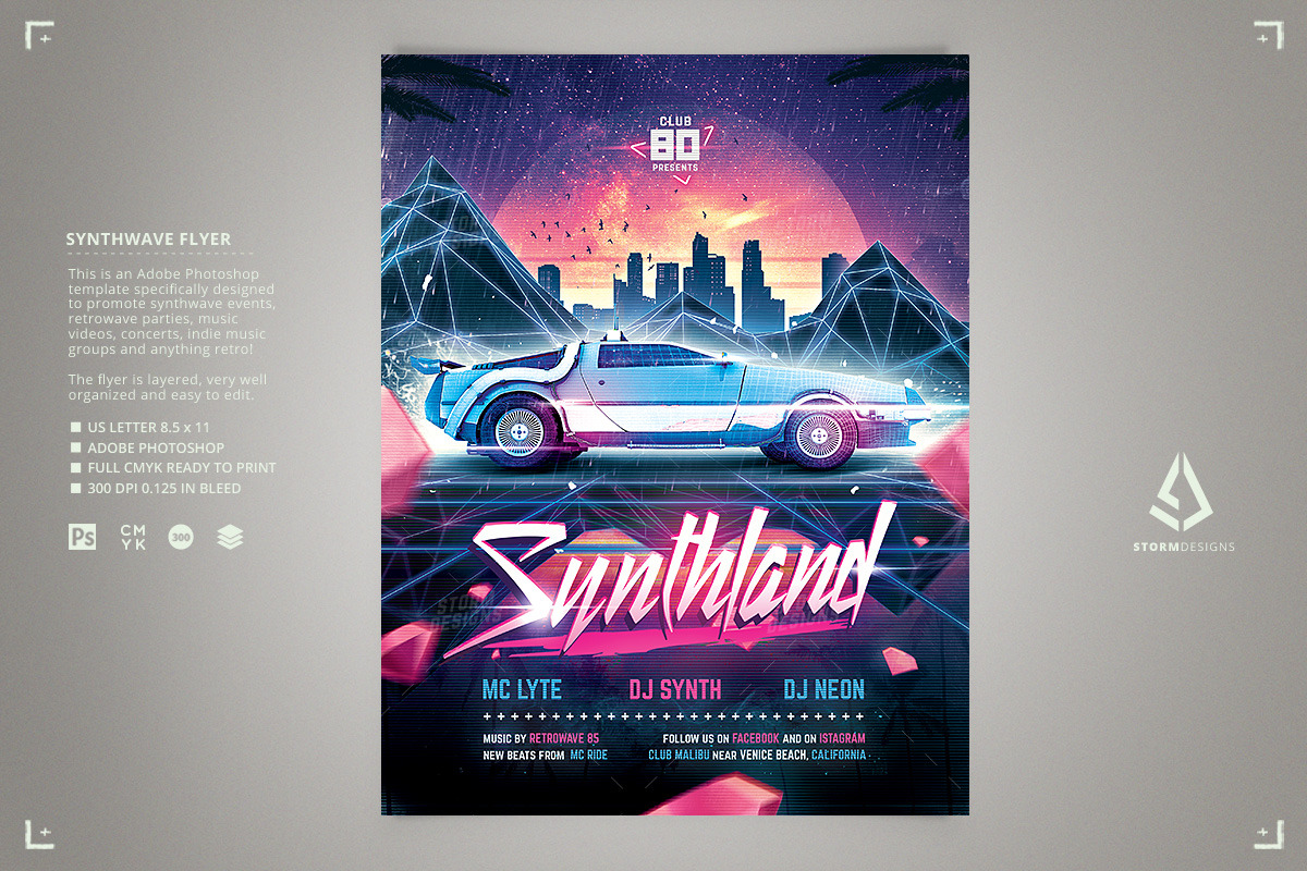 Synthwave Flyer v4 - Retro Poster, a Flyer Template by Storm Pixels ...