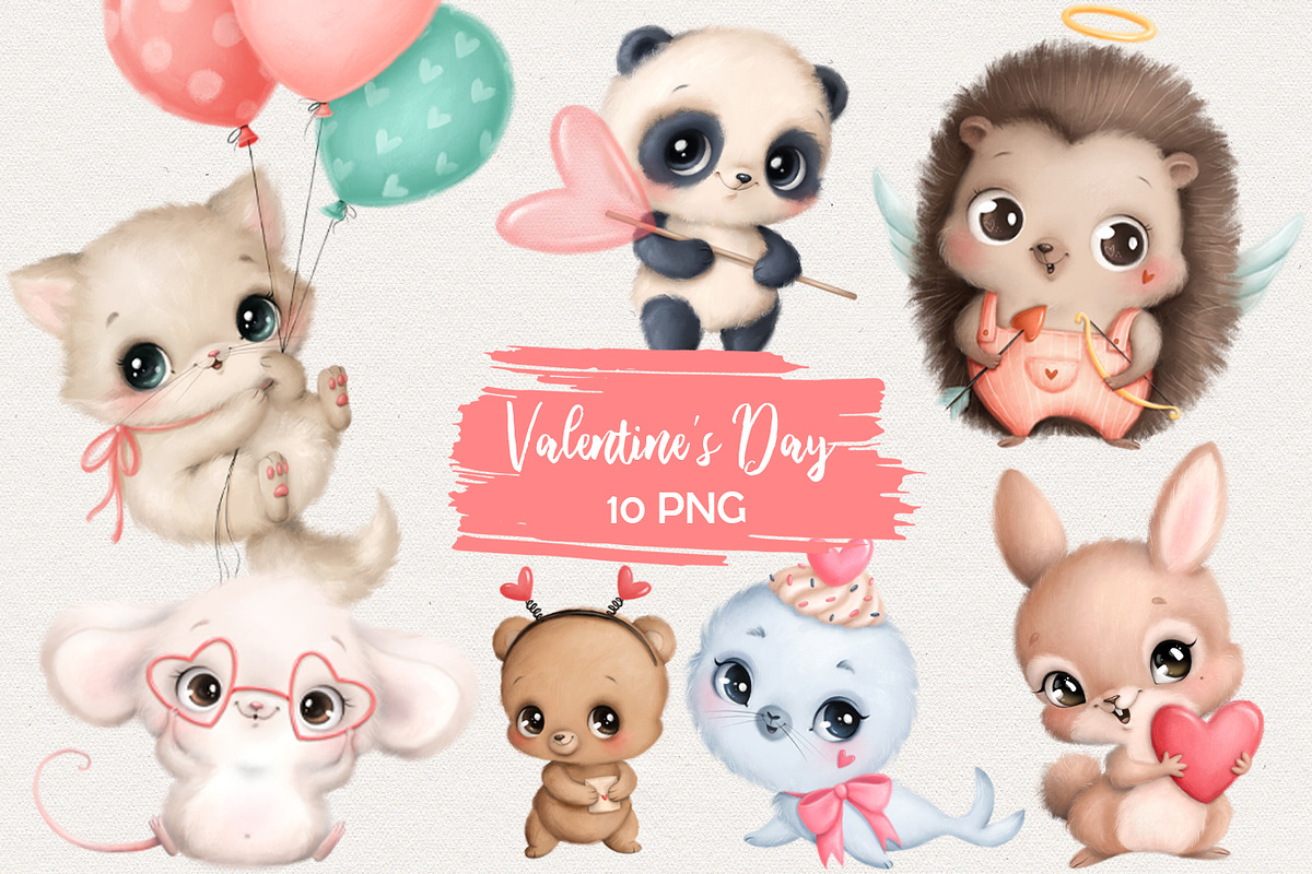 Valentine's Day Animals Clipart, an Animal Illustration by BonbonnyDesigns