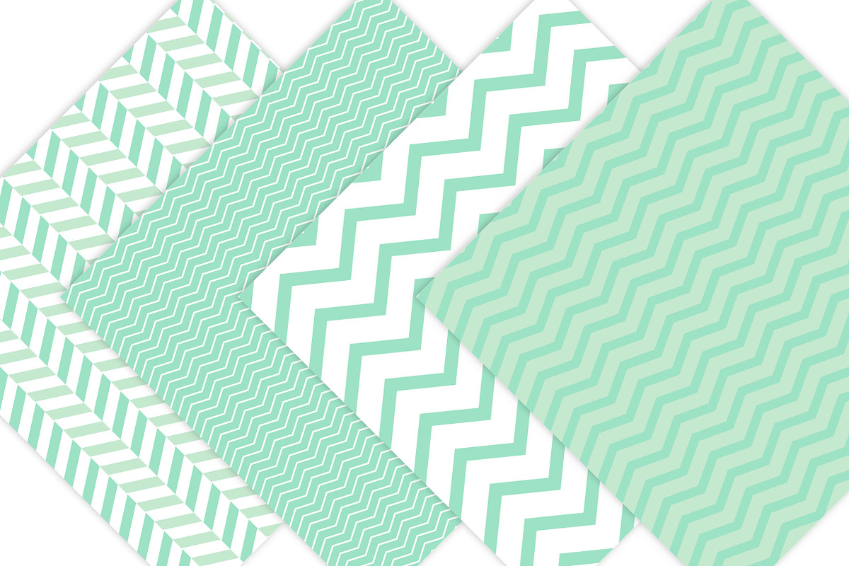 Mint Green Digital Paper Chevrons, a Pattern Graphic by Leska's Digitals