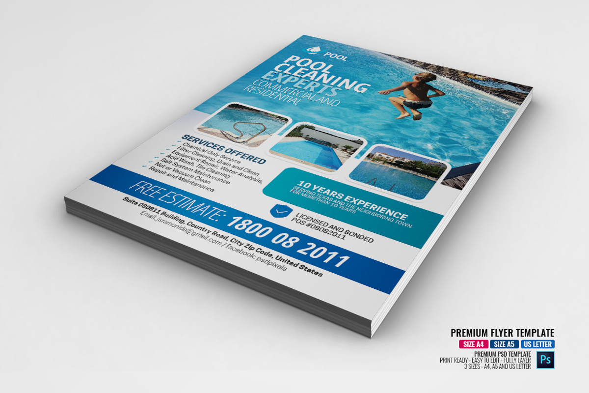 Swimming Pool Service Company Flyer, a Flyer Template by PSDPixel