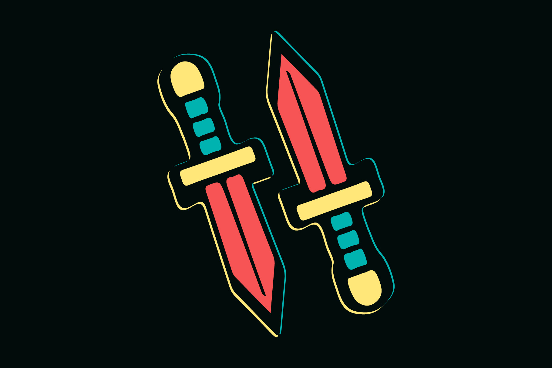 Two isolated colorful swords vector, an Illustration by Den Marty Studio