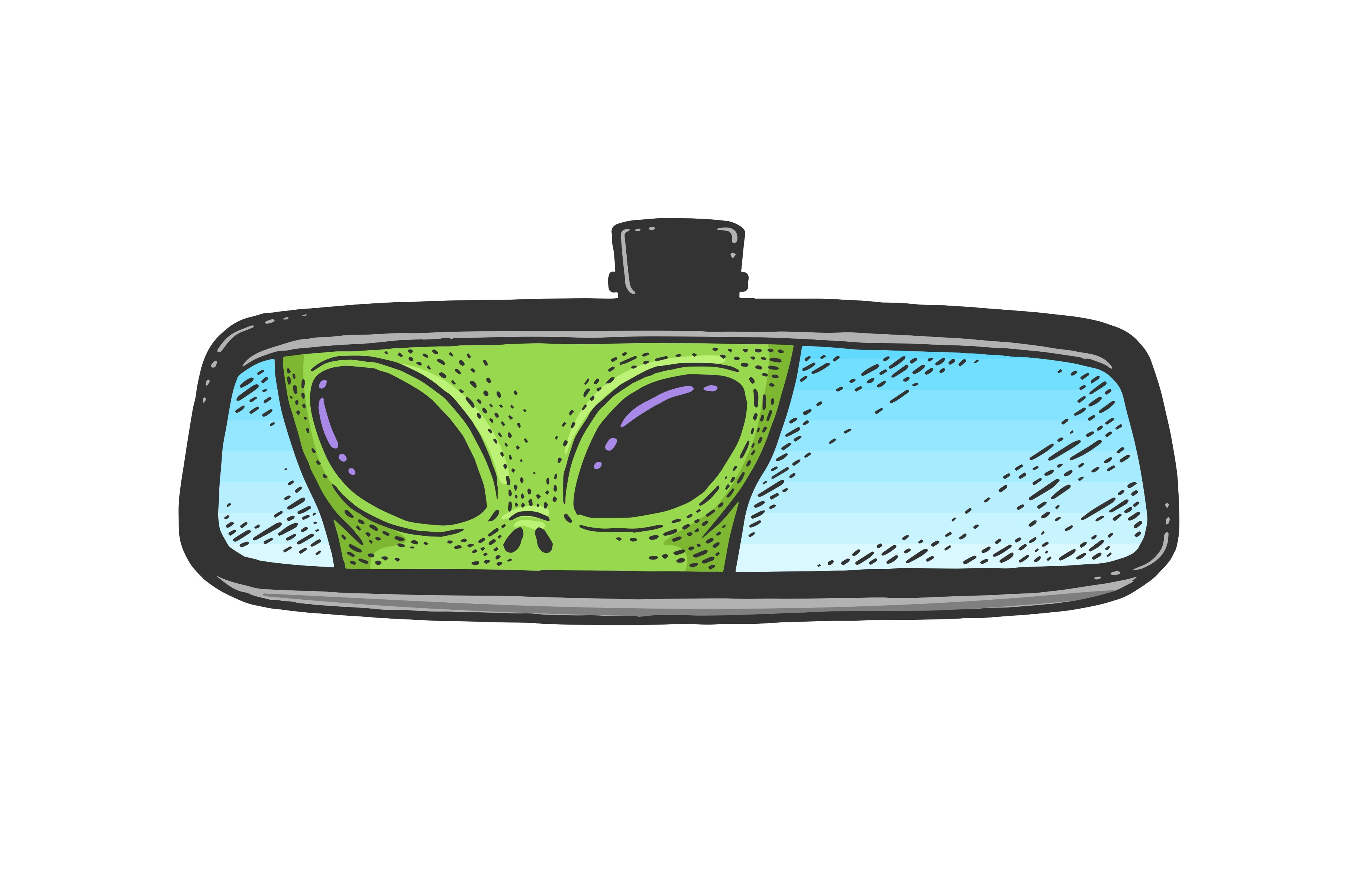 alien in car rear view mirror | Object Illustrations ~ Creative Market