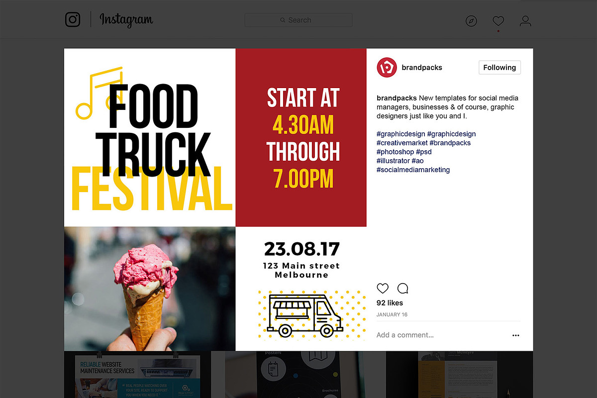 Food Truck Social Media Templates, a Social Media Template by BrandPacks