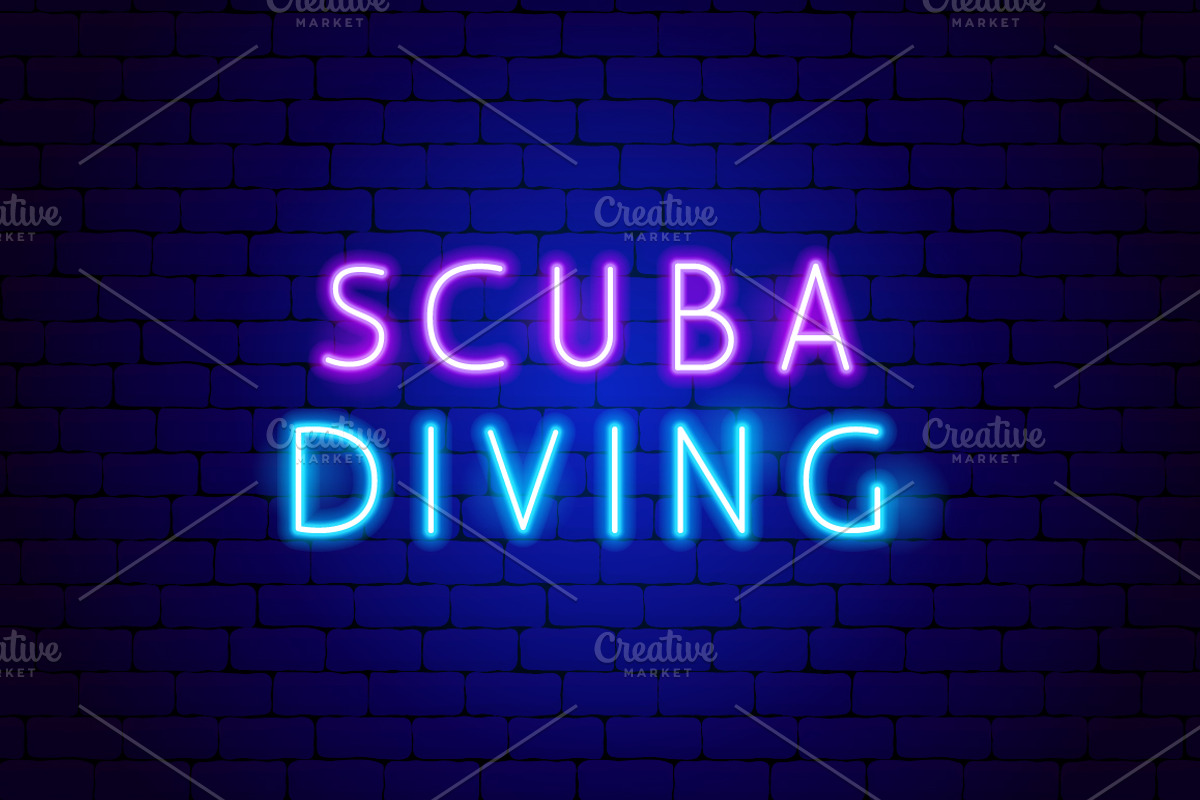 Scuba Diving Neon Vector Icons