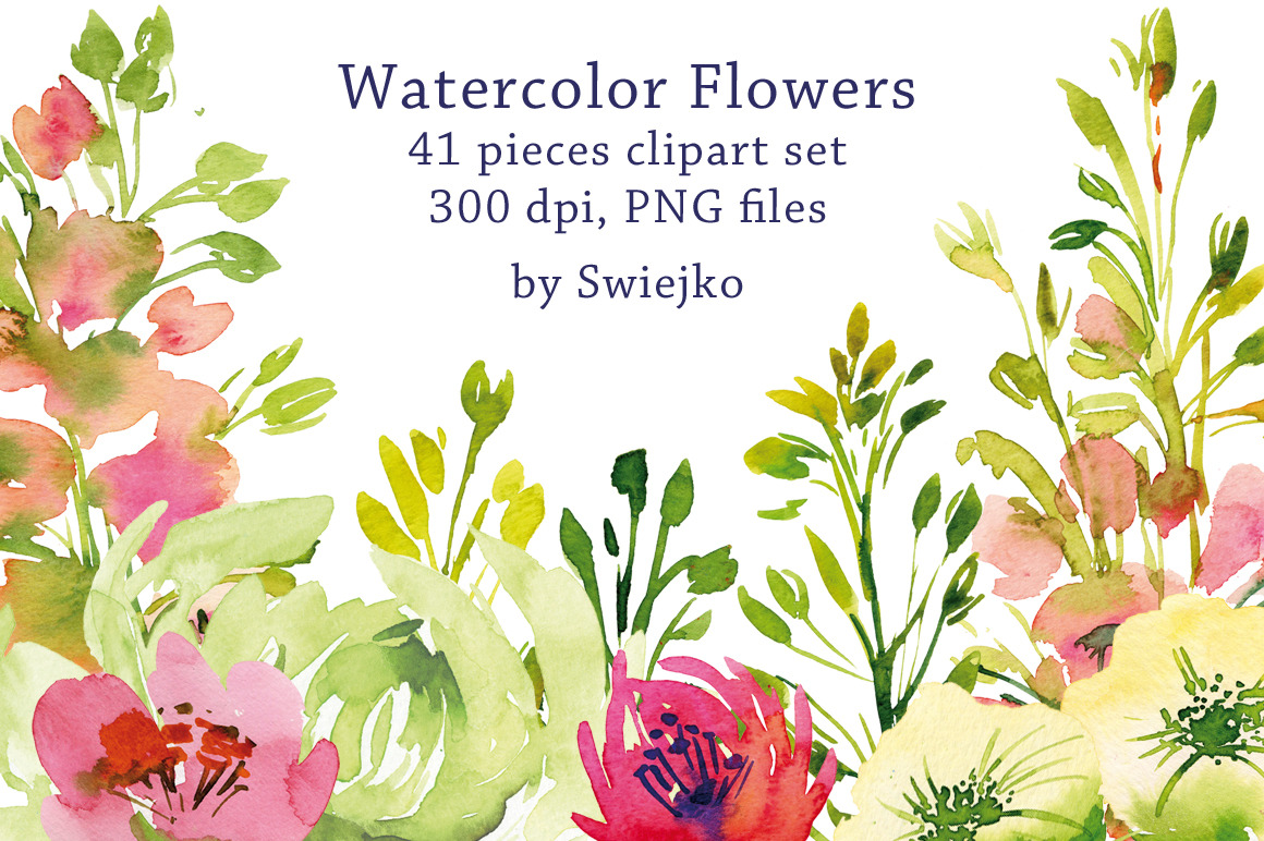Watercolor Garden Flowers, an Illustration by swiejko