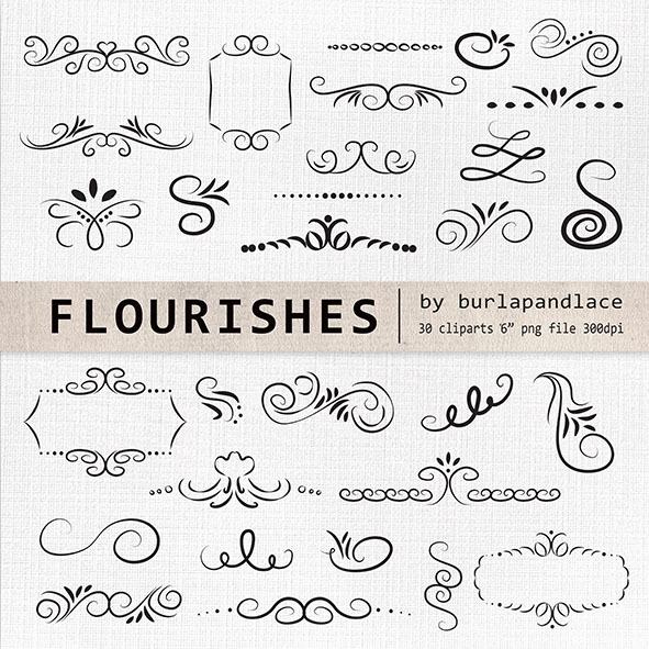 Hand Drawn flourishes clipart, an Illustration by burlapandlace