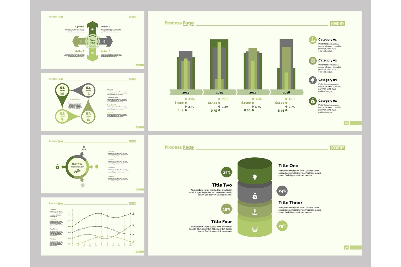 Six Strategy Slide Template Set, an Education Illustration by SurfsUpVector