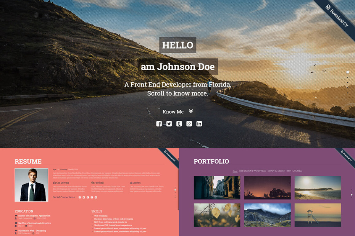 one page portfolio, a Bootstrap Template by 7-sky