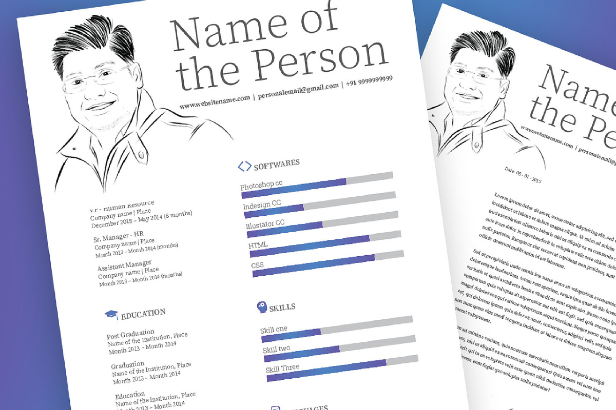 Resume with illustrative portrait, a Resume Template by RAMPRO