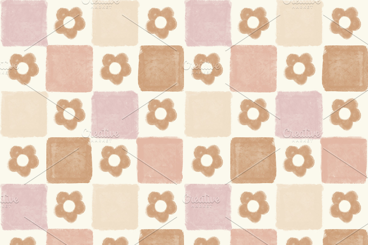 Boho Checkered Floral Pattern, a Pattern Graphic by Mieken Petra Designs