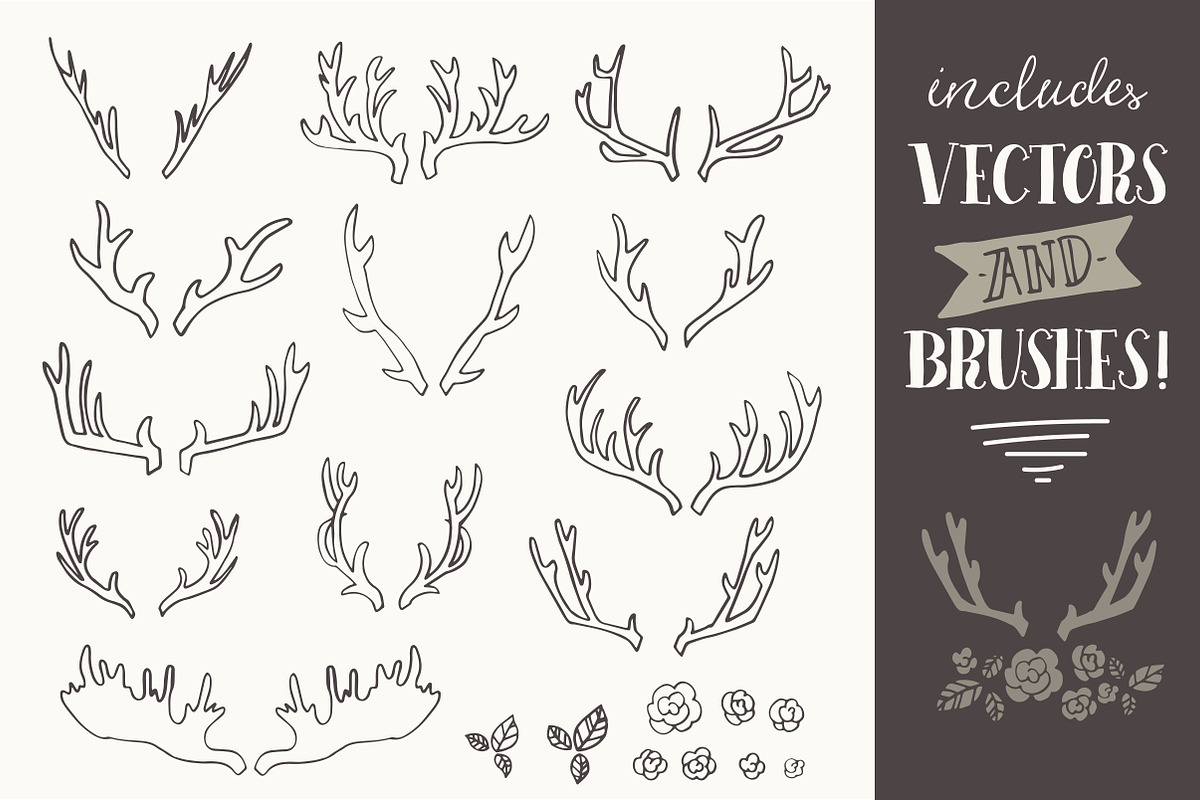 Deer Antlers Clipart + Vectors Set!, an Object Graphic by The Pen and Brush