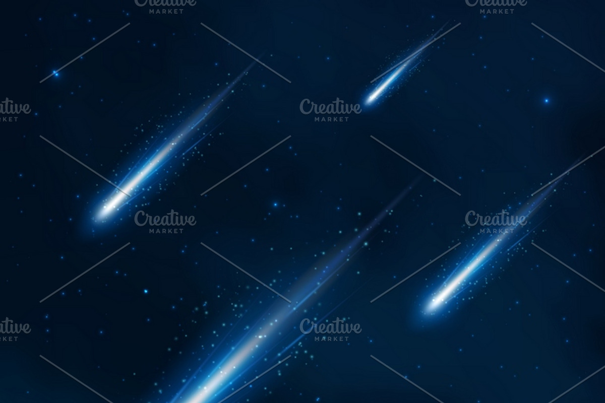 Comet shower in the starry sky, an Illustration by Microvector