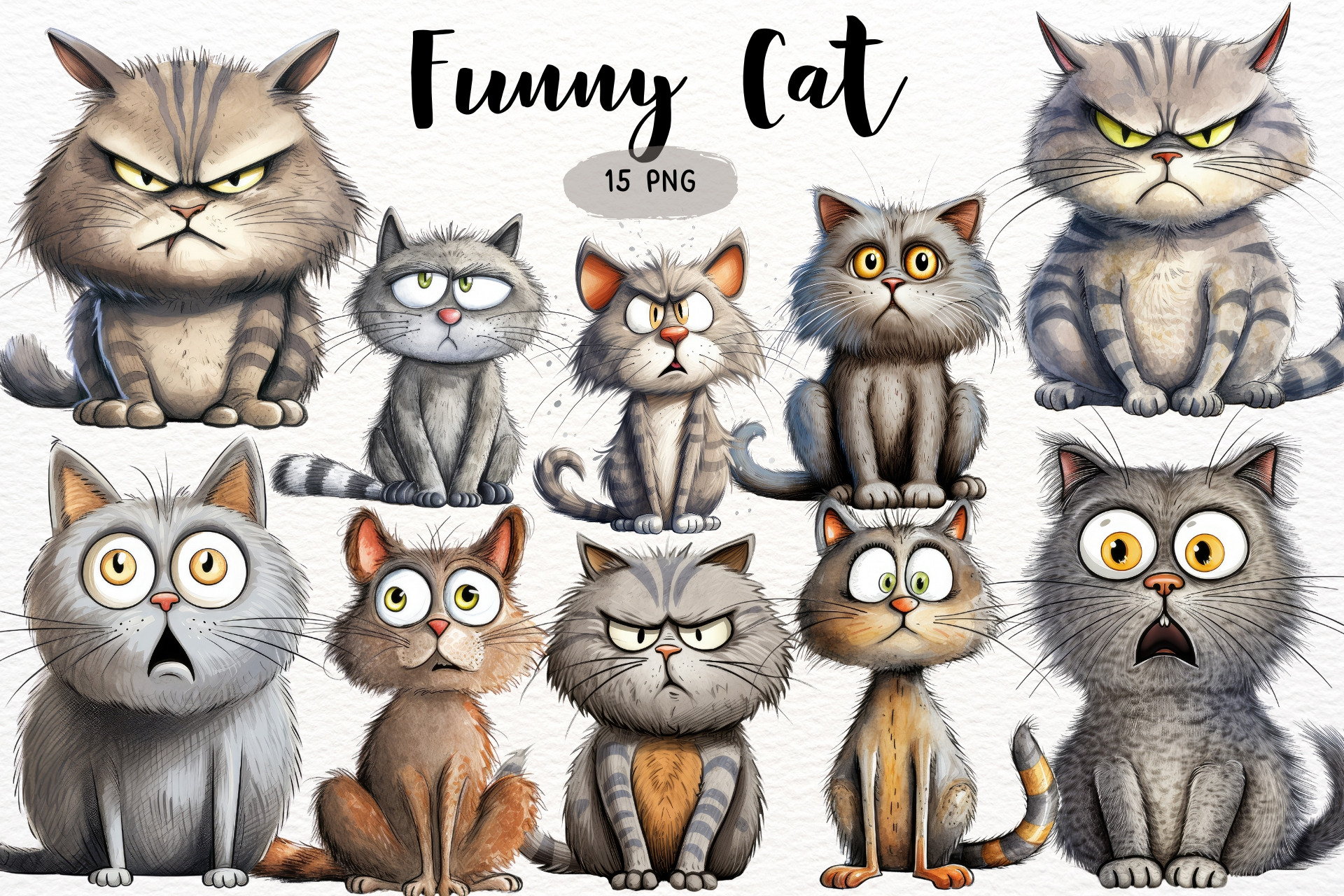 Funny Cat Watercolor Clipart, an Animal Illustration by Maysa Art