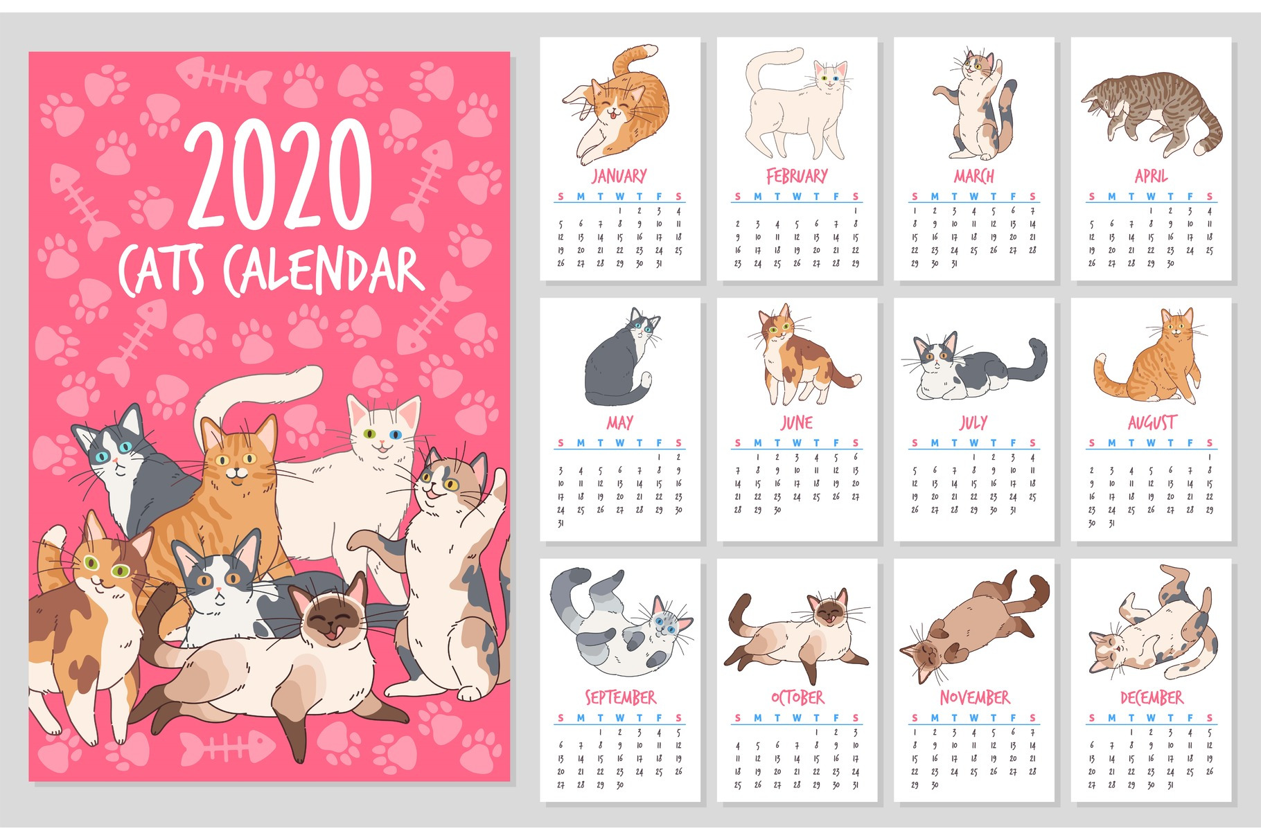 Cat calendar. 2020 year planner with, an Object Graphic by YummyBuum