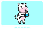 Cute Cow Drink Milk, an Animal Illustration by mokshalabs