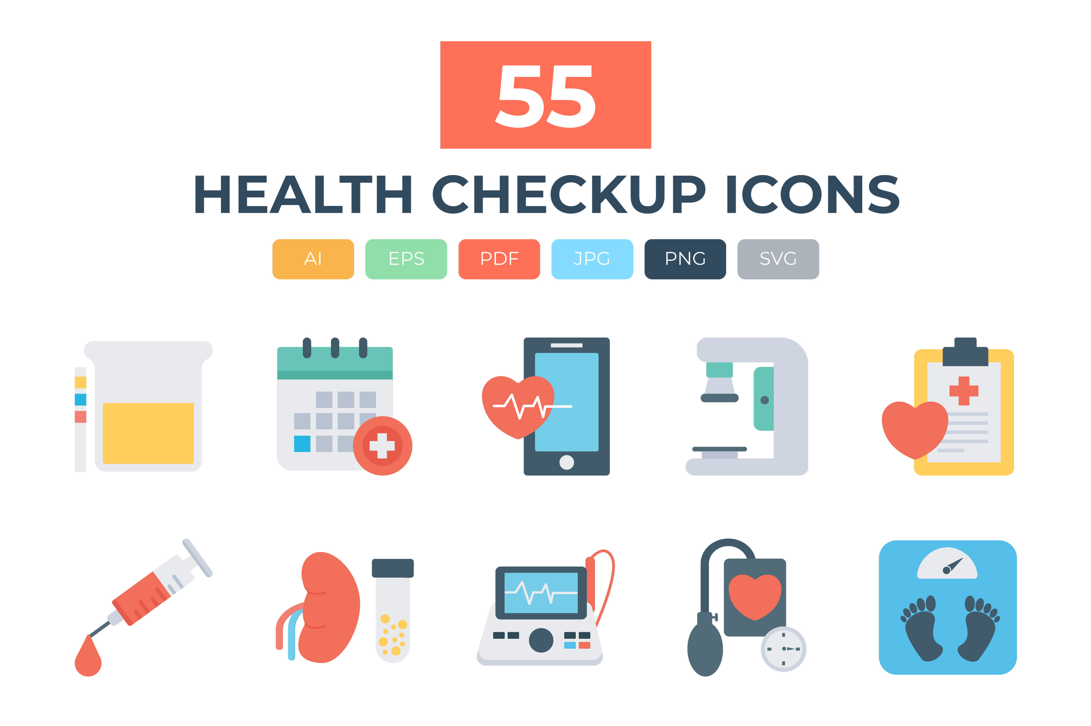 55 Health Checkup Flat Icons, an Icon by Vectors Market