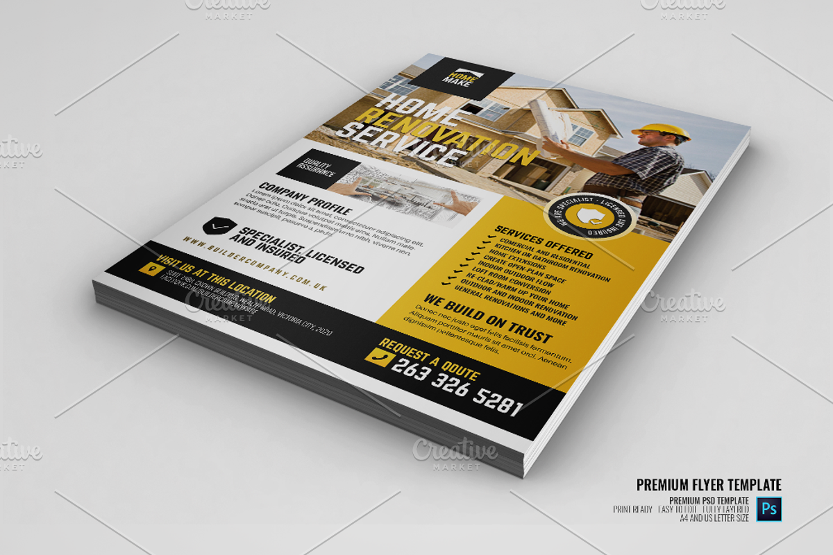 Home Renovation and Construction, a Flyer Template by PSDPixel