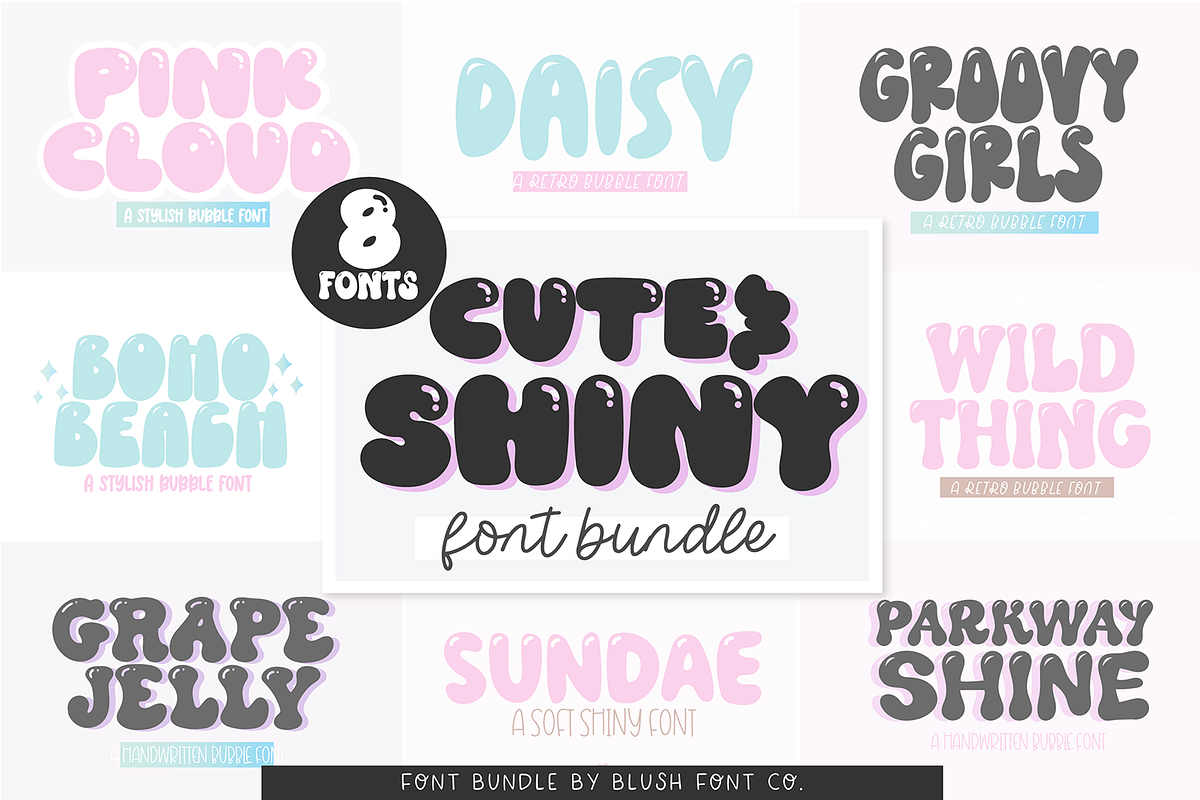 CUTE AND SHINY Retro Font Bundle, a Sans Serif Font by Blush Font Co.