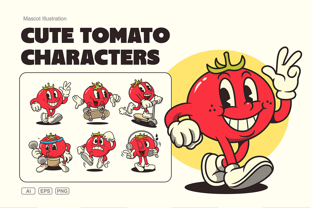 Cute Tomato Characters, a Food Illustration by Graptail