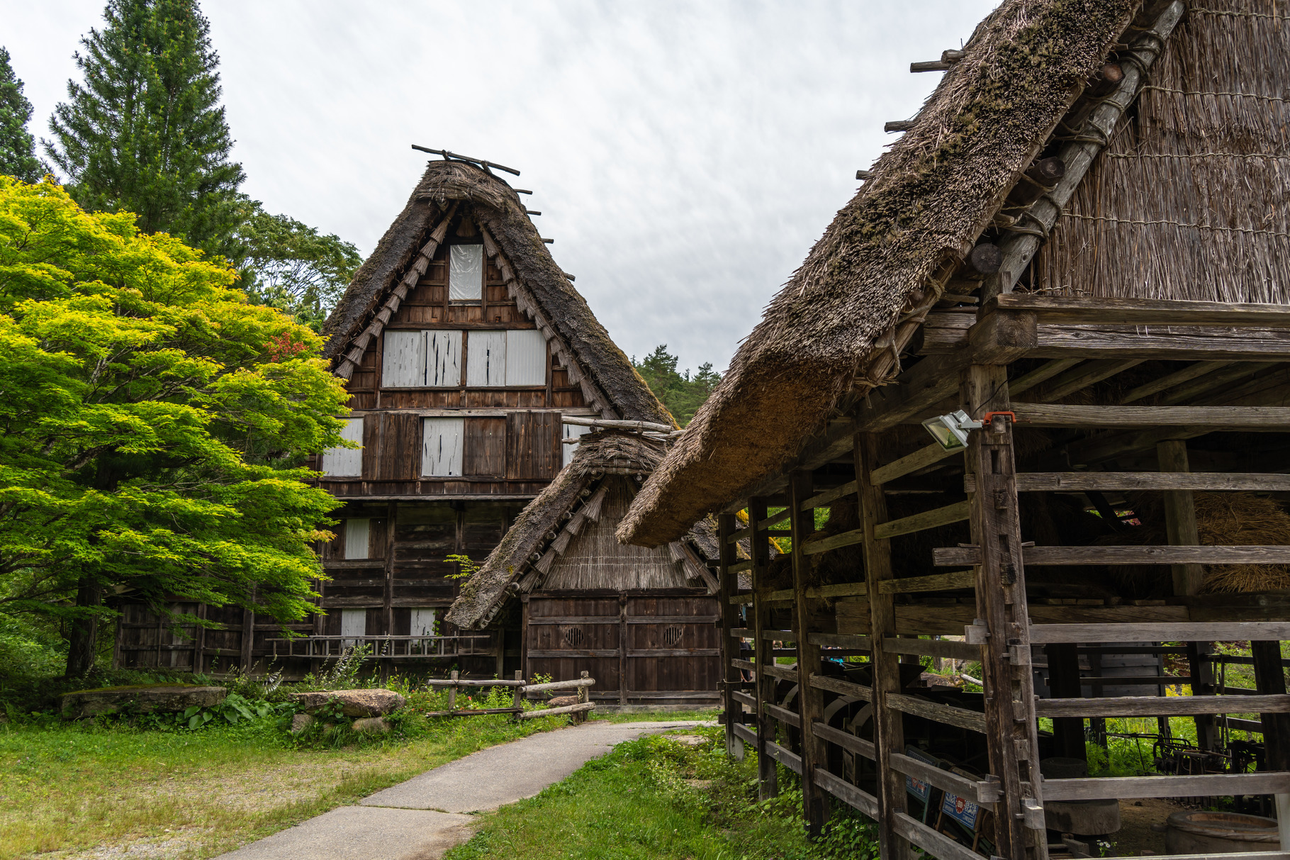 Traditional houses of Hida Minzoku Mura Folk Village in Takayama, an ...