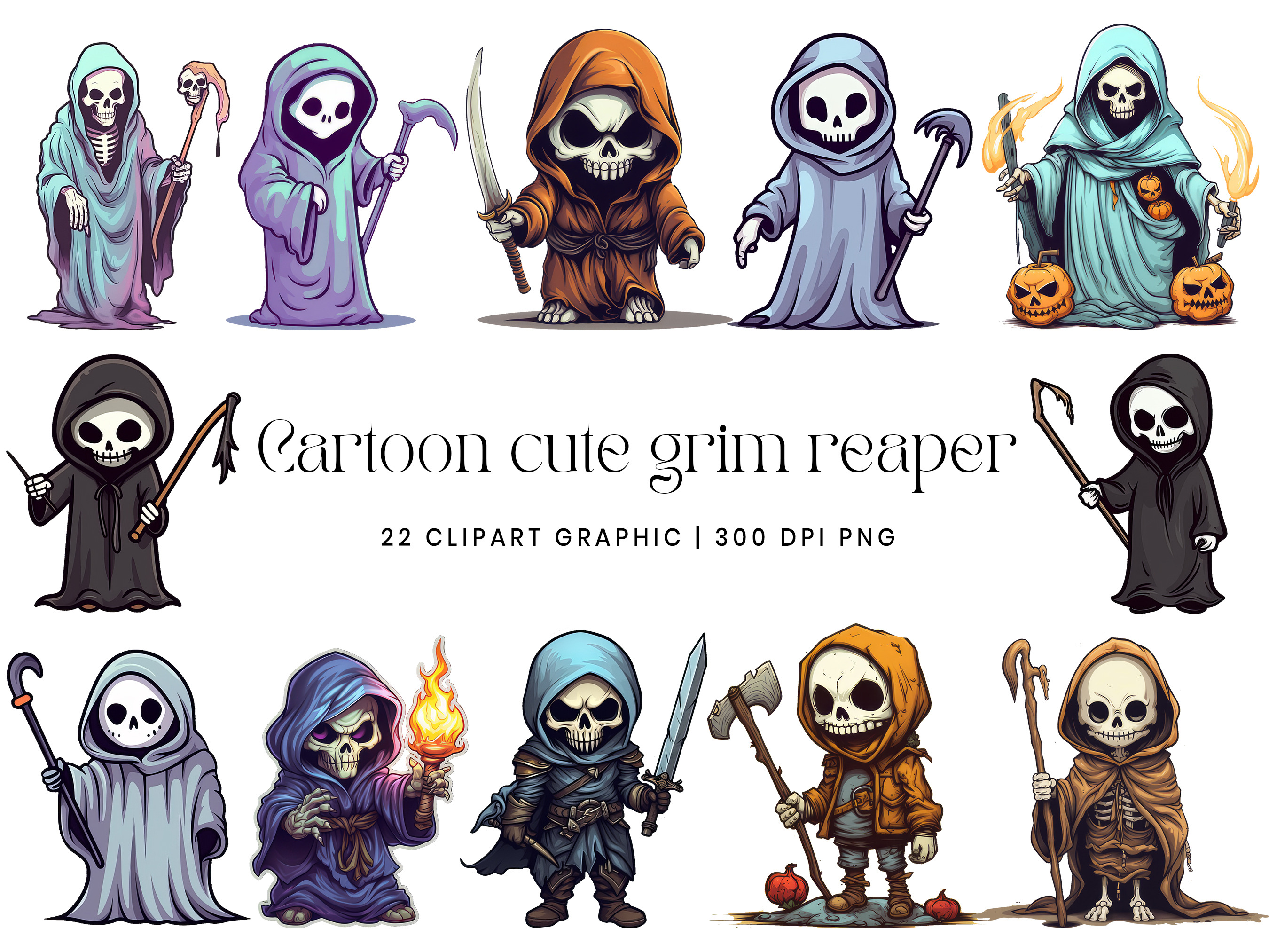 Cartoon Cute Grim Reaper Clipart, an Object Illustration by Design Scotch