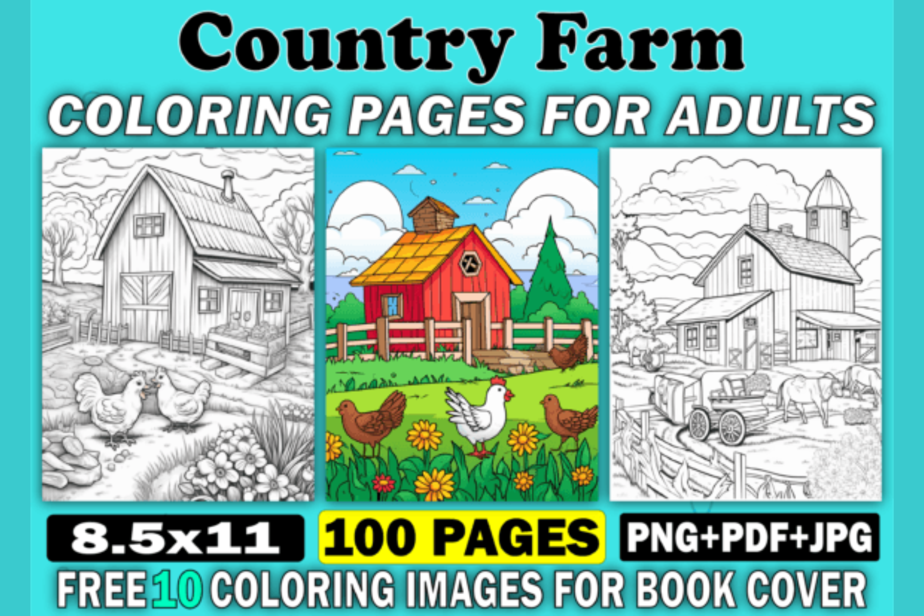 Country Farm Coloring Book for Adult, an Illustration by shopcosm