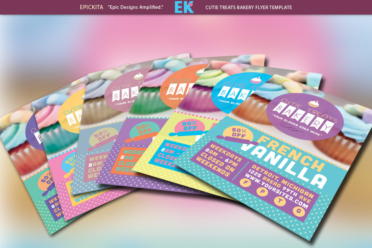 Cutie Treats Bakery Flyer Template, a Flyer Template by Epickita