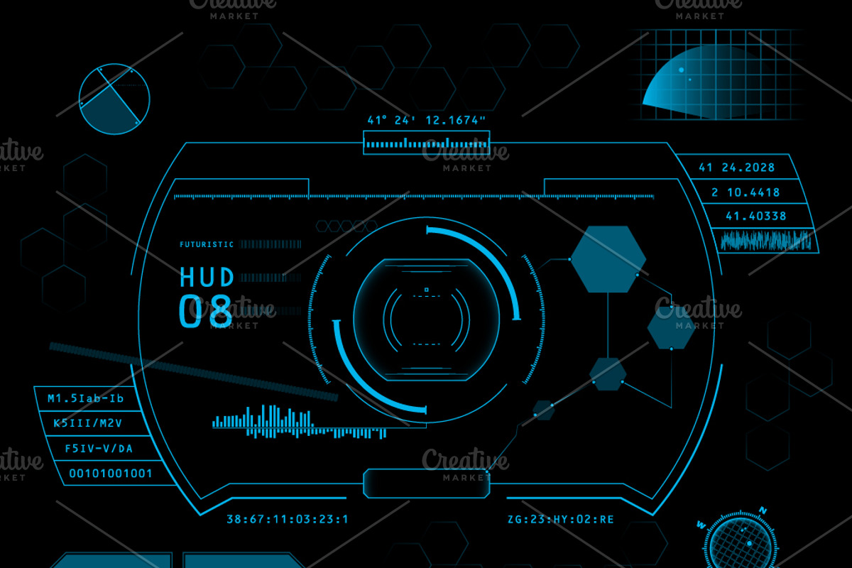 Futuristic HUD, Touch GUI Elements, an Illustration by BeOGraphic