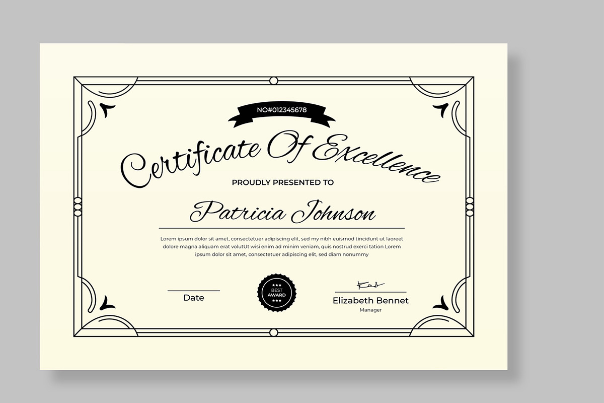 Certificate Of Excellence Template