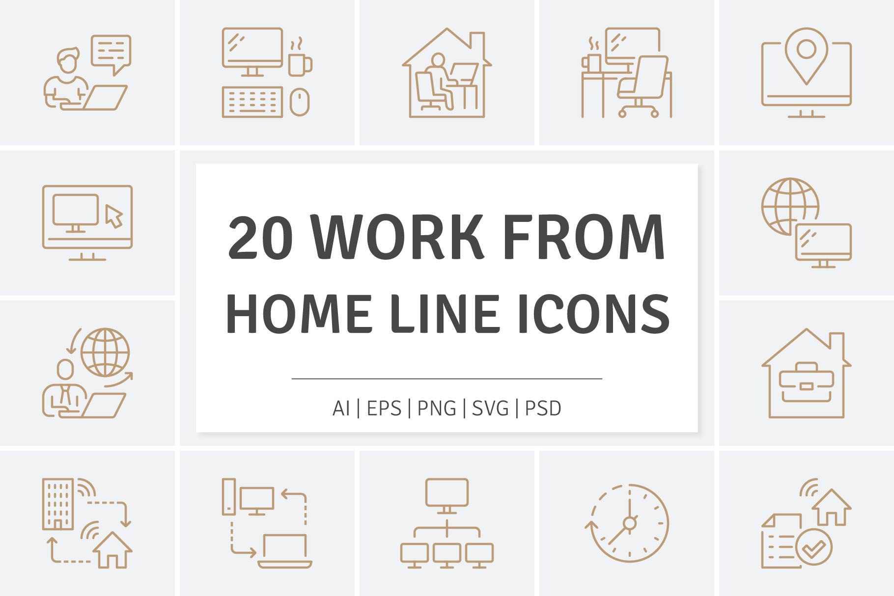 Work From Home Line Icons, an Outline Icon by Sir.Vector